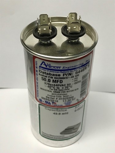 AmRad 50MFD 370 / 440VAC ROUND Industria Motor Run Capacitor ** New** 5 ...