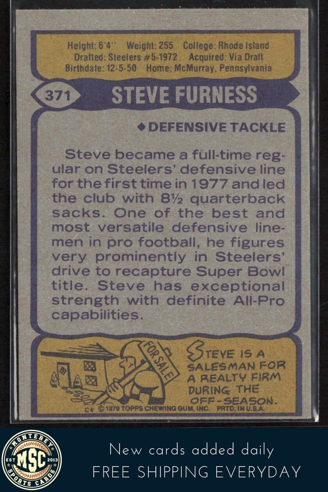Steve Furness 1979 Topps #371 Pittsburgh Steelers | eBay