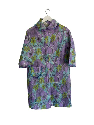 Vintage 1970s Courtelle Floral House Coat Robe Designer Frill Collar ...