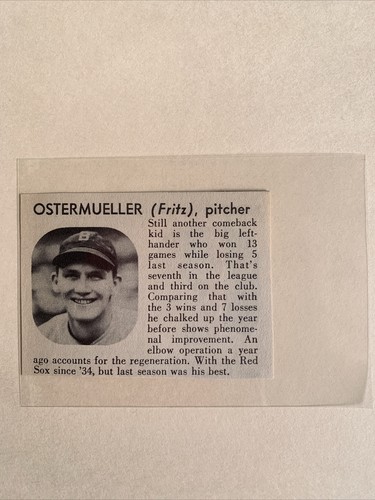 Fritz Ostermueller Red Nonnenkamp Boston Red Sox 1939 Baseball WW MLB ...