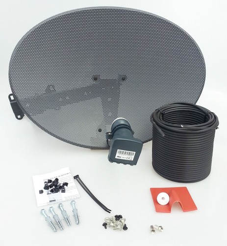 60cm Satellite Dish & Full 25m Single Black Install Kit for Sky HD ...