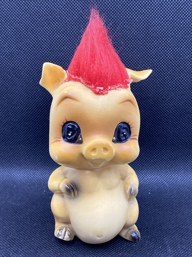 VTG 70’s Kamar Rare Fur Pig Big Eyes Rubber Figure 1970 Fun Fur Red ...