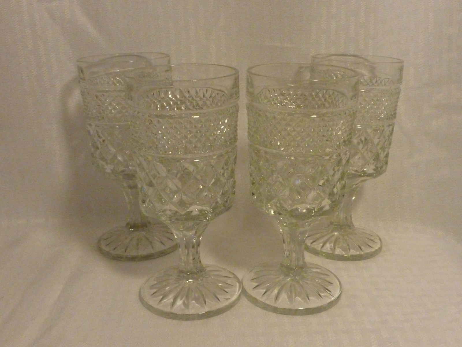 4 ~ vintage Anchor Hocking diamond pattern Wexford Crystal Water ...