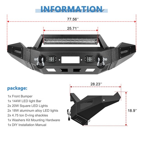 Steel Step front Bumper Assembly For Dodge Ram 1500 2013 2014-2018 w ...