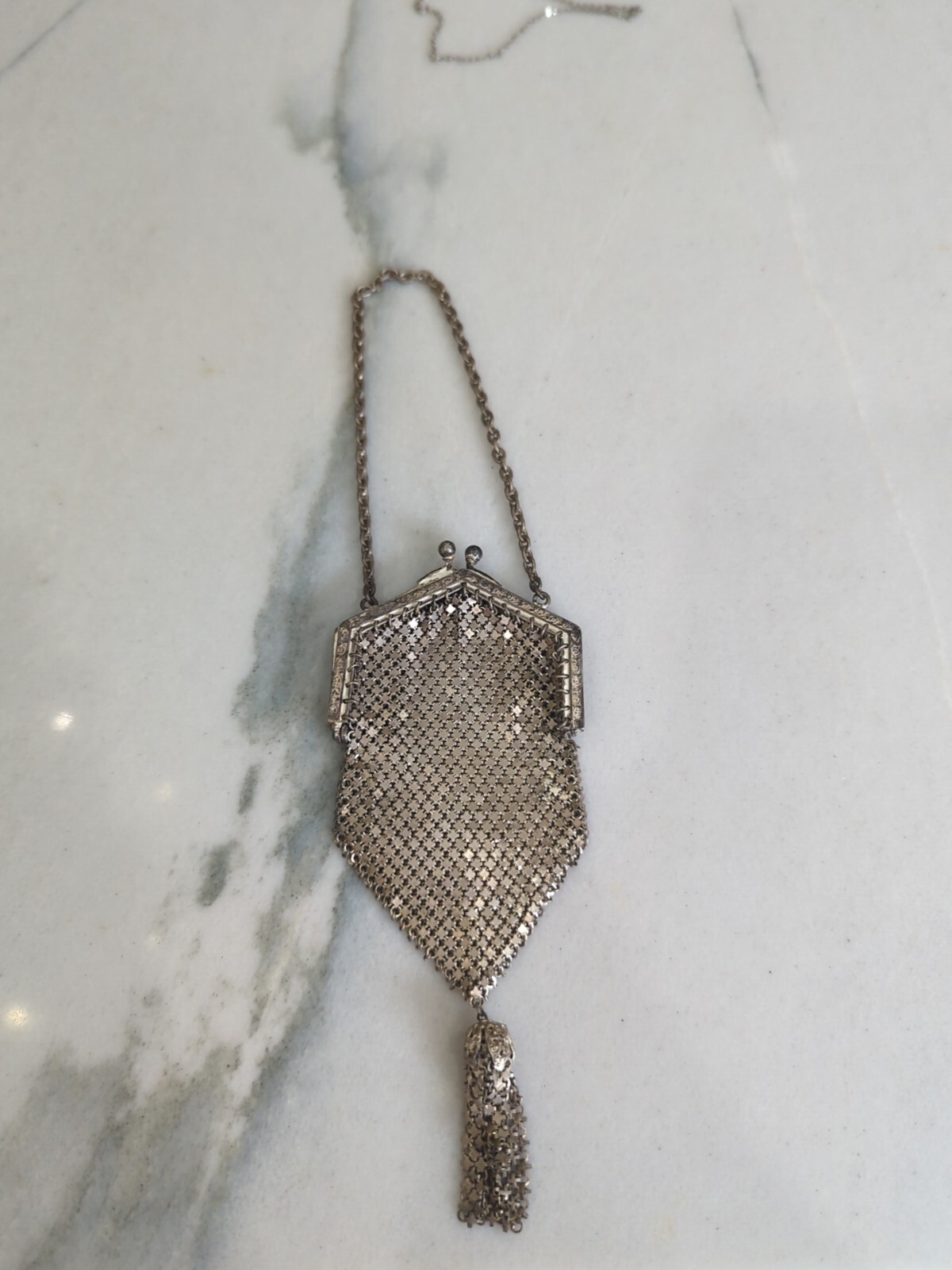 Antique (1920's) Silver Tassel Armor Mesh Purse/Bag … - Gem