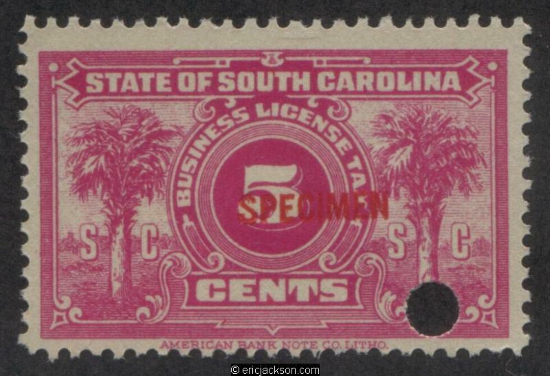 SOUTH CAROLINA Business License Revenue SC BL22S red SPECIMEN ovpt. | eBay