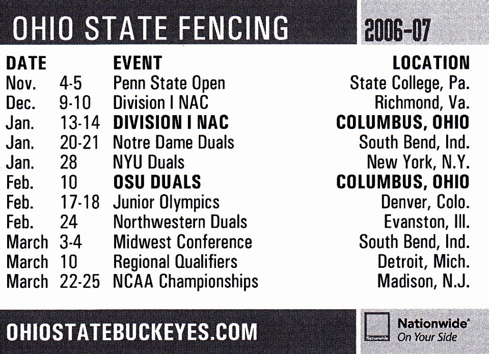 2006-07 OHIO STATE BUCKEYES FENCING POCKET SCHEDULE | eBay