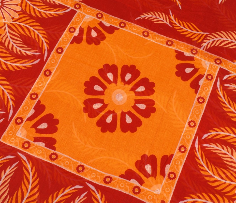 Sushila Vintage Red Orange Saree Pure Cotton Printed Soft Craft Floral ...