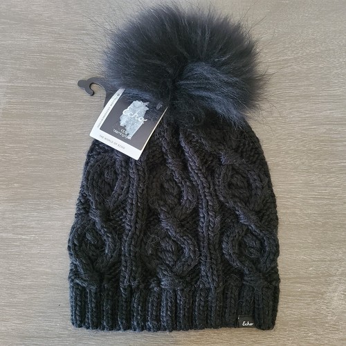 Echo Bloomingdales Exclusive Wool Blend Beanie Black NWT Pom Cable Knit MSRP $99 | eBay