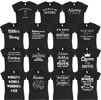 Personalised Nan T-Shirts Nanny Birthday Best UK family present funny ...