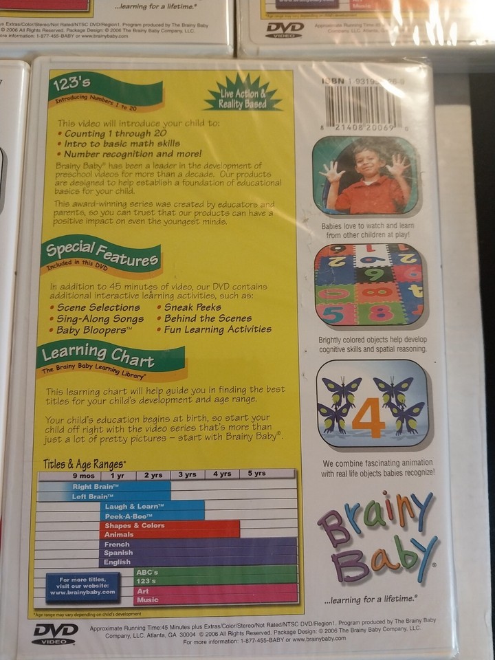 Brainy Baby Learning DVD Lot 4 Brand new never opened and 1 used Music ...