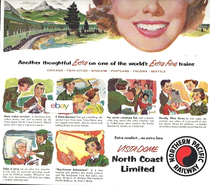 NORTHERN PACIFIC RAILWAY NORTH COAST LTD TRAIN WITH STEWARDESS SERVICE ...