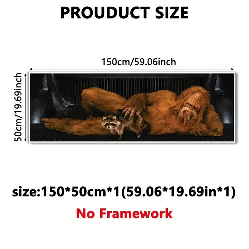 Bigfoot with Raccoon - Unframed Canvas Print - 60" x 20" - Sasquatch at ...