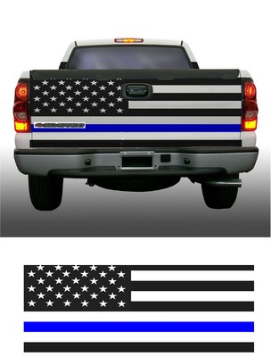 American flag grey scale blue line truck tailgate vinyl graphic decal ...