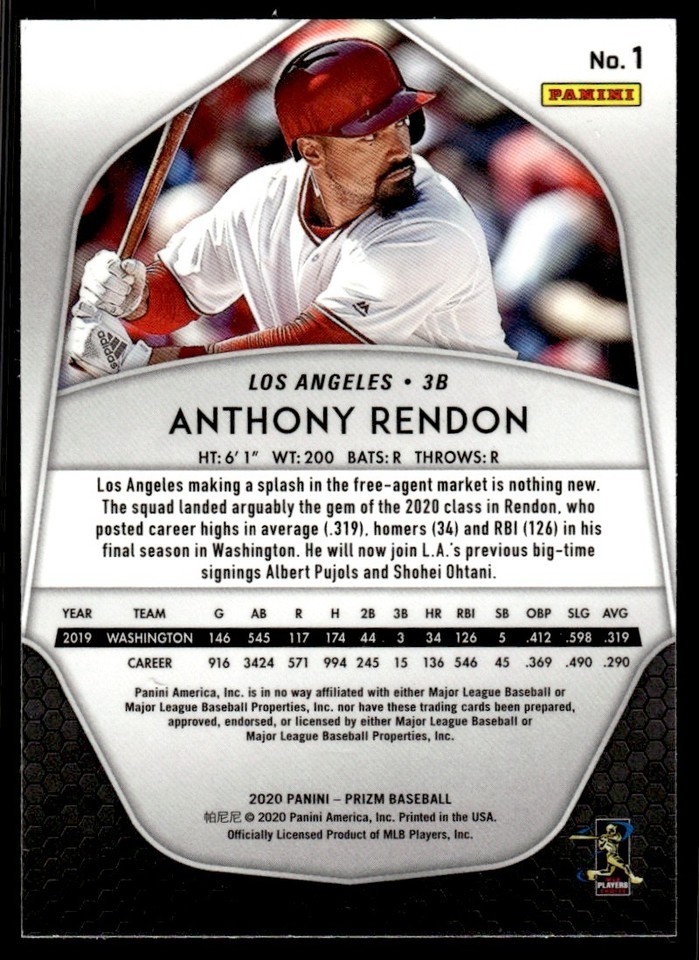 2020 Panini Prizm Anthony Rendon Los Angeles Angels #1 | eBay