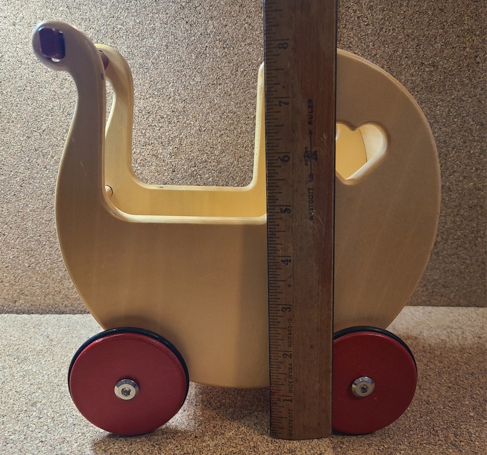 Moover Toys Denmark Solid Wood Baby Doll Stroller Toy Red Wheels 7.75x8 ...