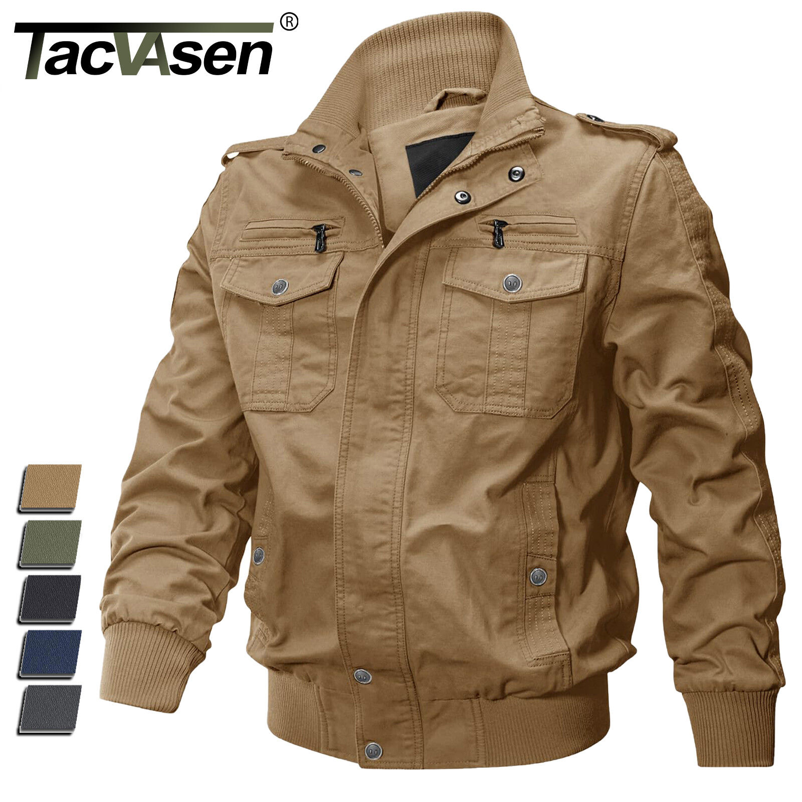 Tacvasen Men's Cargo Jacket Lightweight Cotton Winter Casual Work ...