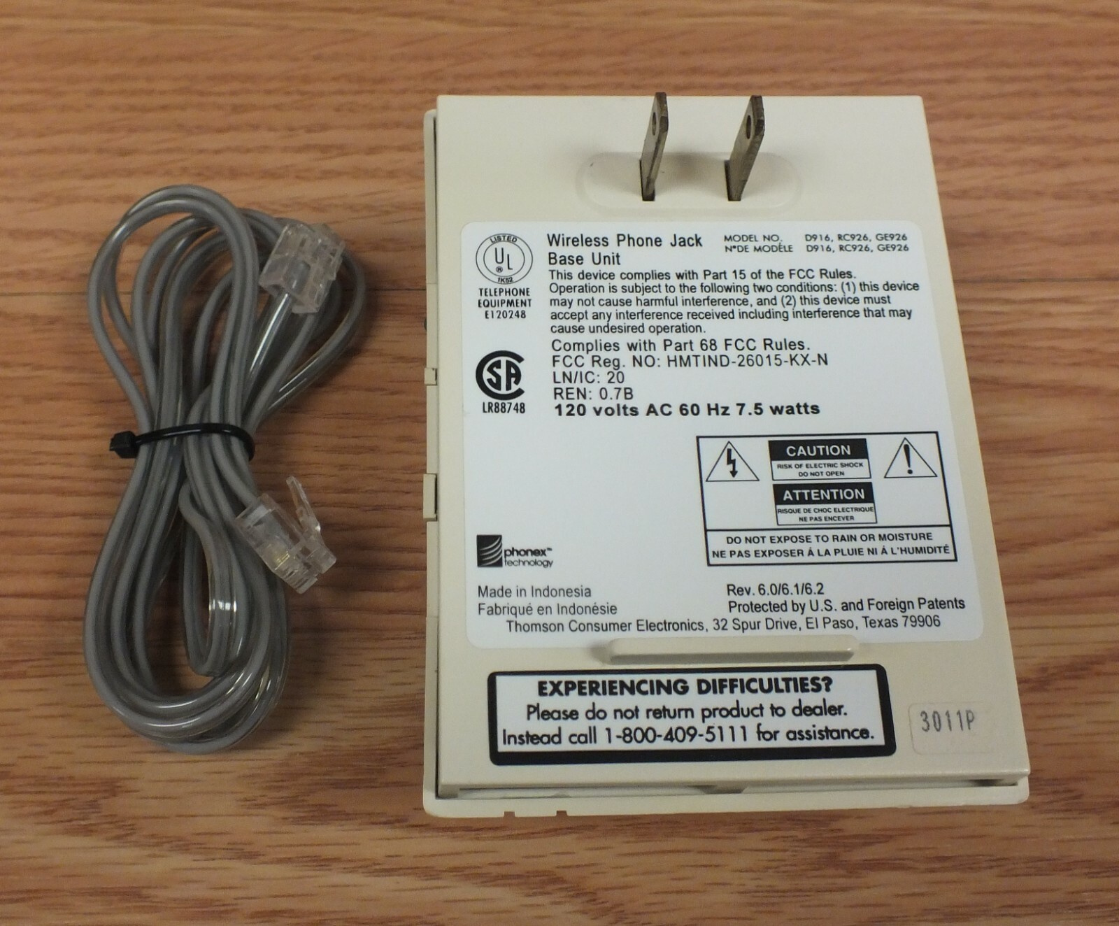 Phonex Technology (D916, RC926, GE926) Wireless Phone Jack Base Unit ...