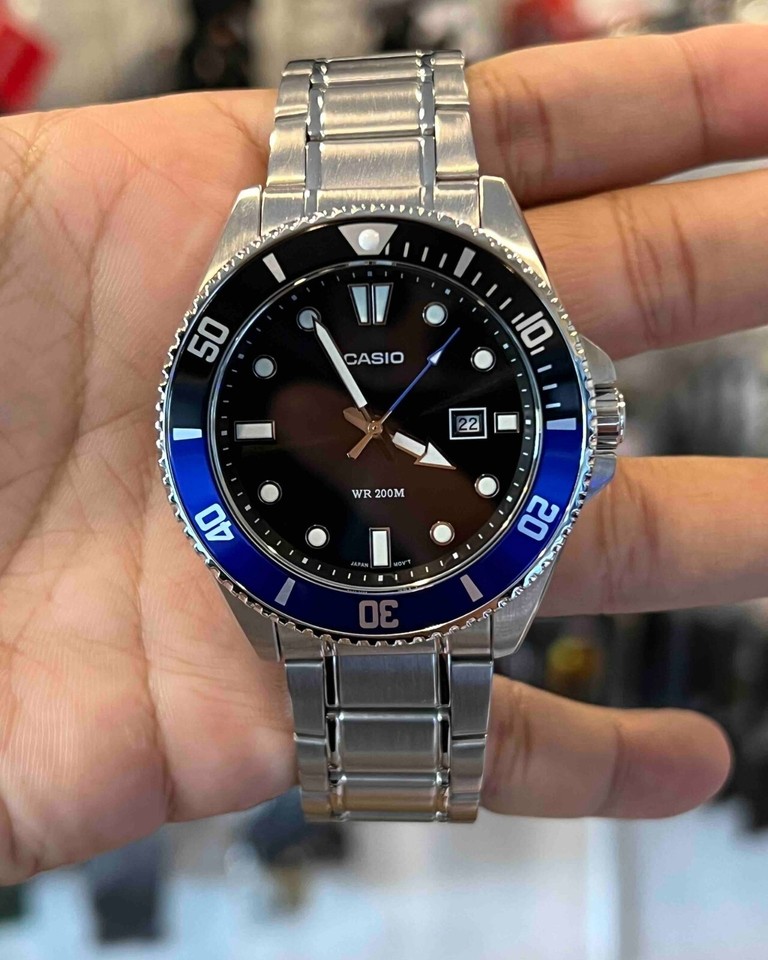 Casio MDV-107D-1A2 Duro Series Black Blue Analog Stainless Steel Men ...