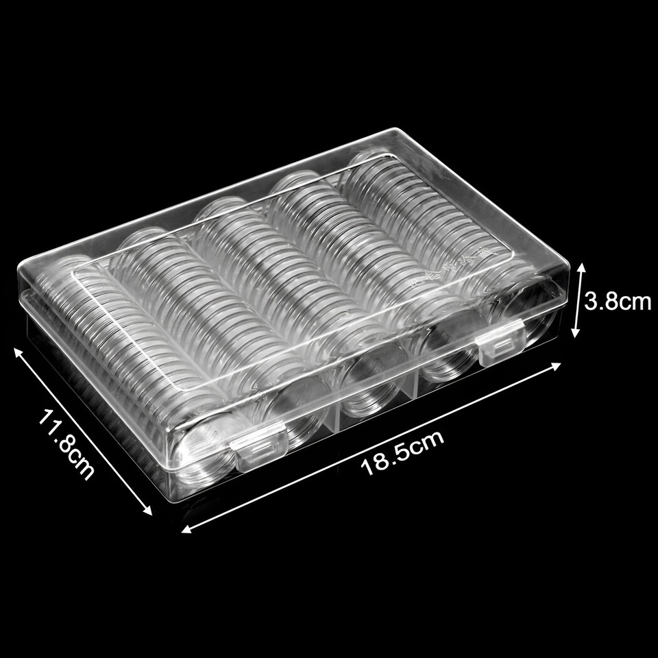 100PCS 30mm Silver Gold Coin Cases Capsules Holder Clear Plastic Round ...