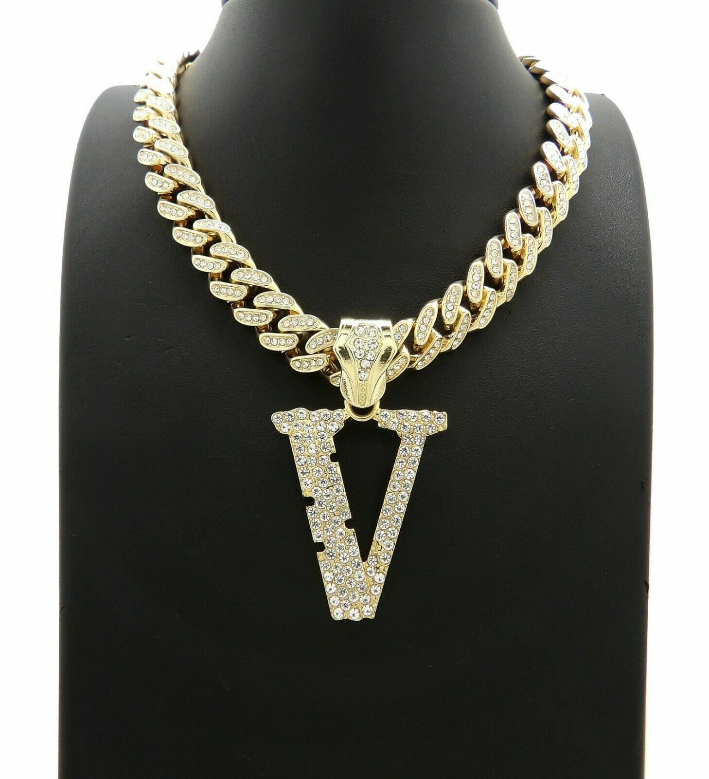 Hip Hop Lil Uzi Vert V Pendant & 12mm 18" Full Iced Cuban Choker Chain ...