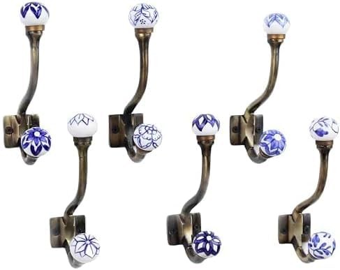 6 Pieces Heavy Duty Decorative Double Hooks for Hanging Blue White ...