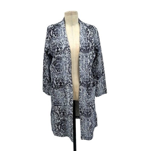 Clara Sun Woo Scroll Filigree Long Open Front Cardigan Blue Gray Size ...