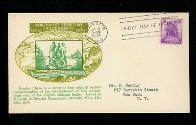 US FDC #837 Marietta Celebration Commission M-2c 1938 OH Northwest ...