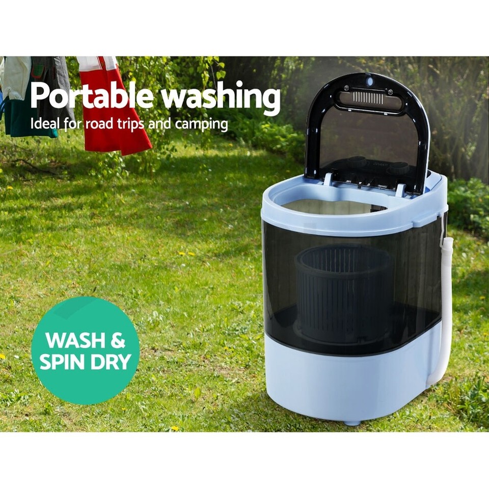 Devanti 3KG Mini Portable Washing Machine Shoes Wash Top Load Spin Camp ...