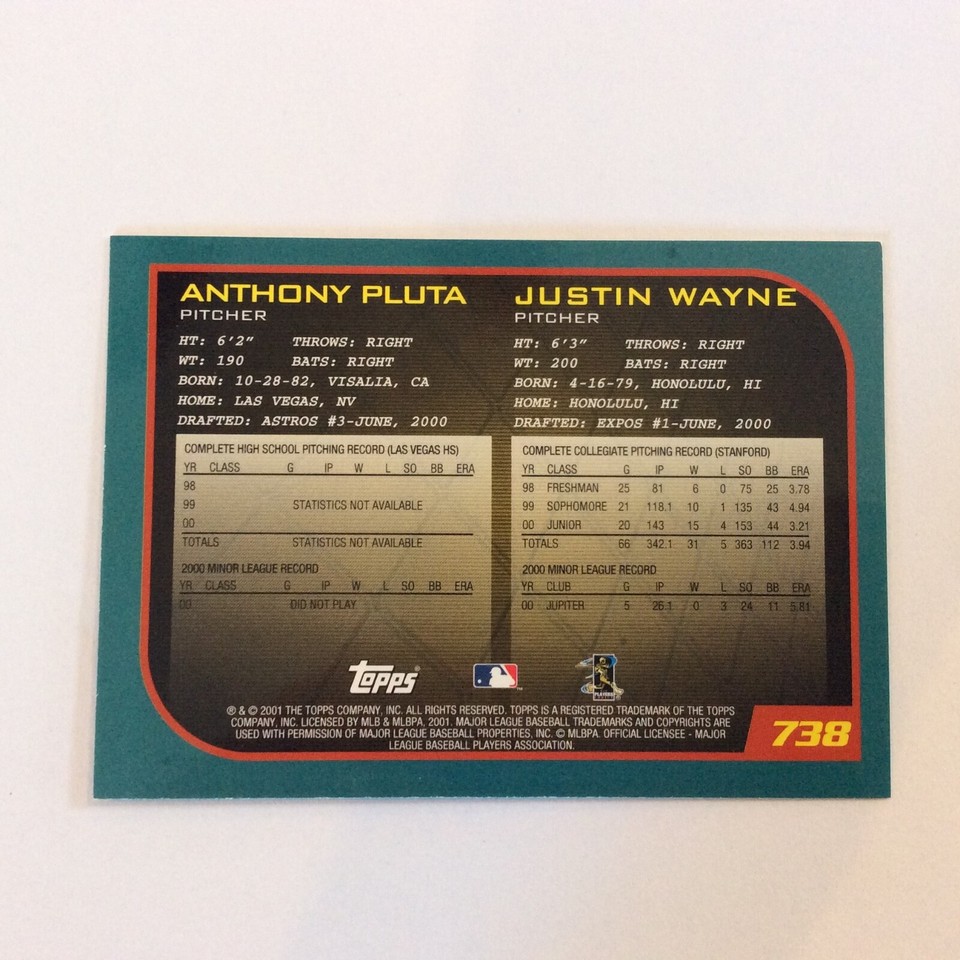 2001 Topps #738 Anthony Pluta / Justin Wayne DPK, RC Houston Astros | eBay