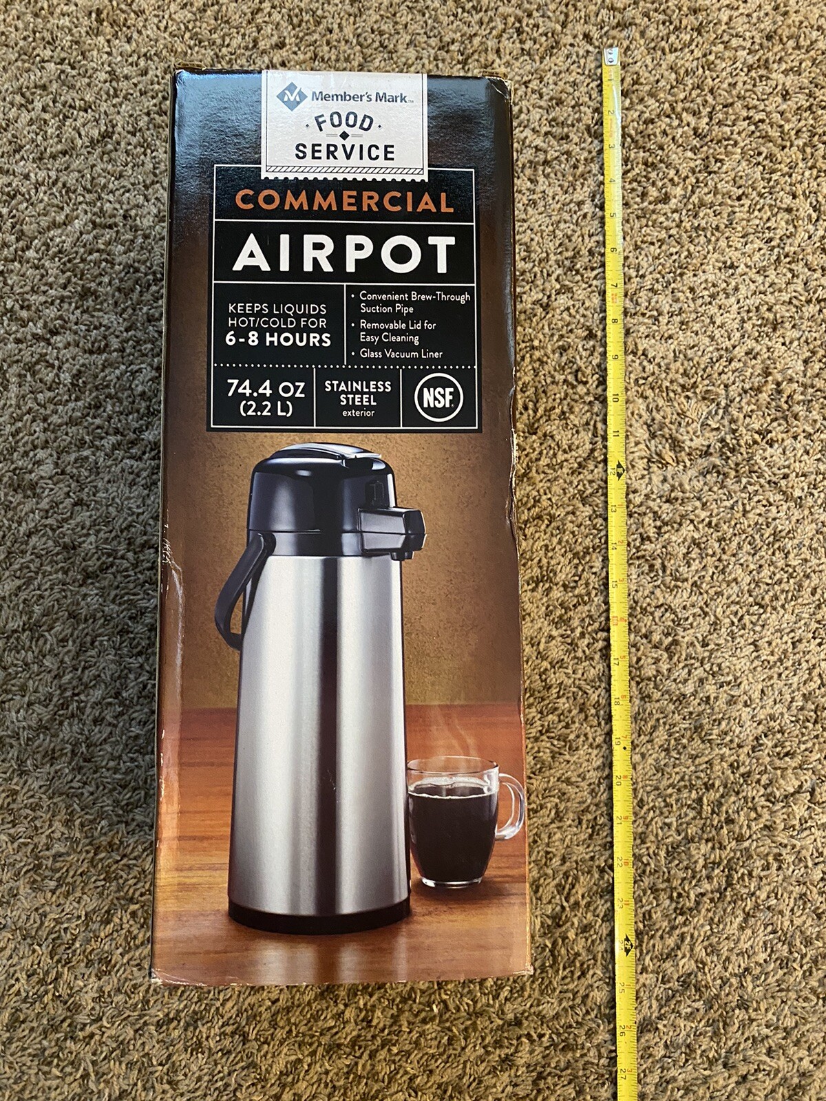 NEW IN BOX MEMBERS MARK COMMERCIAL AIRPOT COFFEE TEA COCOA STAINLESS ...