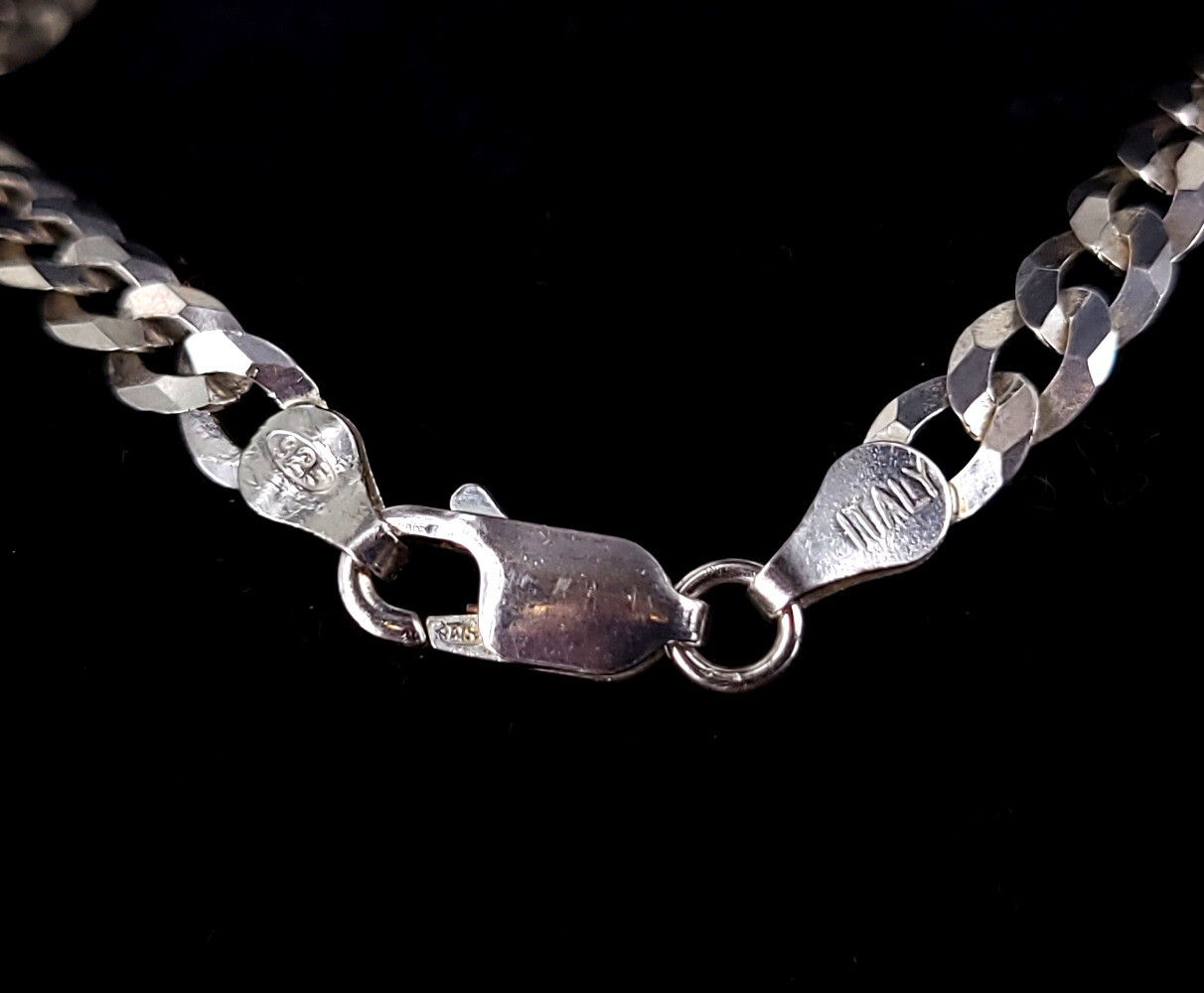 Vintage Sterling Silver Italian 4mm Faceted Curb Disco 70s Chain ...
