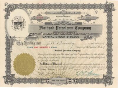 Flathead Petroleum Co. - 1915 dated Stock Certificate - Oil Stocks and ...