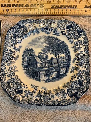 2 Vintage Johnson Bros. MILL STREAM Blue Porcelain Square Salad Plates ...