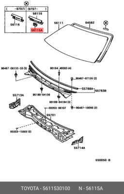 Genuine OE stopper, windshield glass, no.2, 5611530100 for TOYOTA 56115 ...