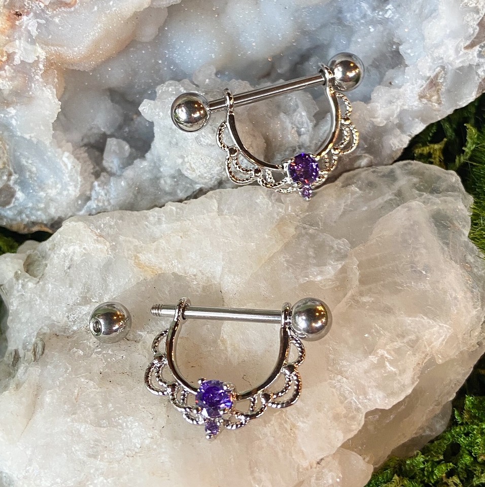 PAIR CZ Center Lacey Filigree Drop Nipple Shields Rings Body Jewelry | eBay