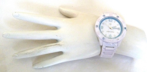 JUDITH RIPKA WHITE STAINLESS STEEL BLUE DIAMONIQUE CZ WRIST WATCH NEW ...