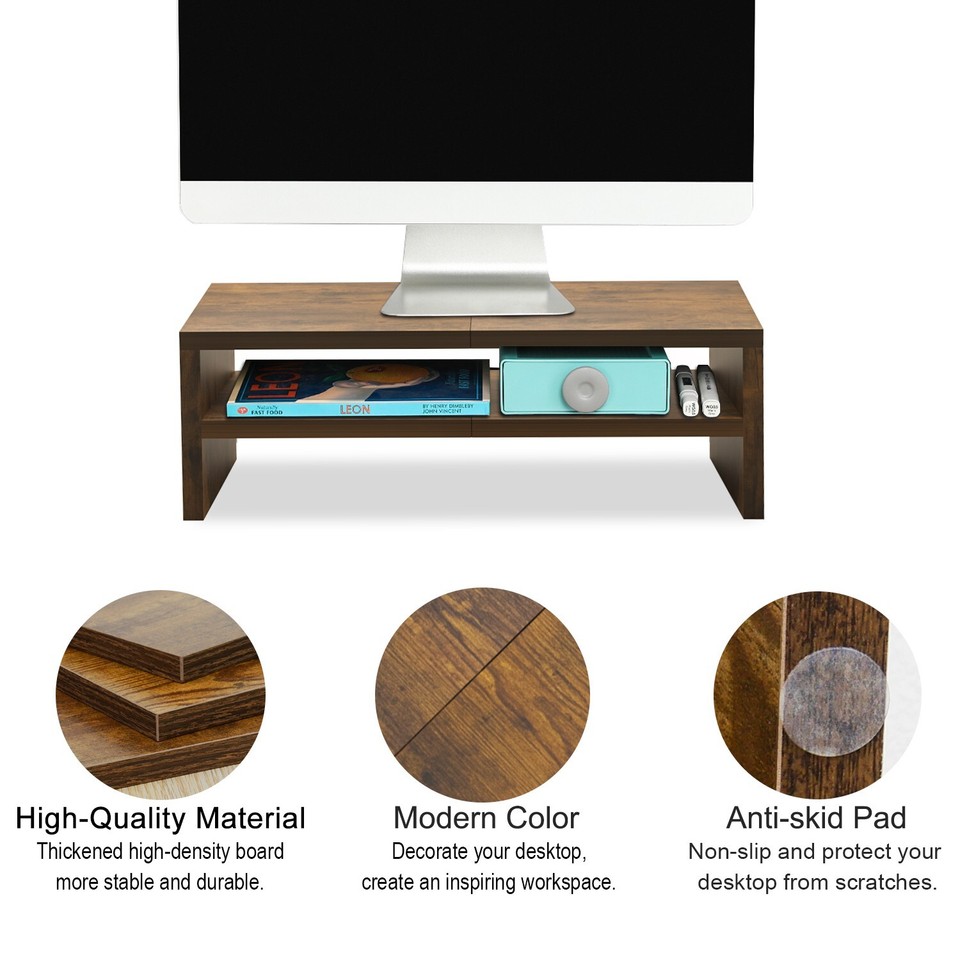Wooden 2 Tiers Desktop Monitor Stand Riser 20 Inch Printer Stand with ...