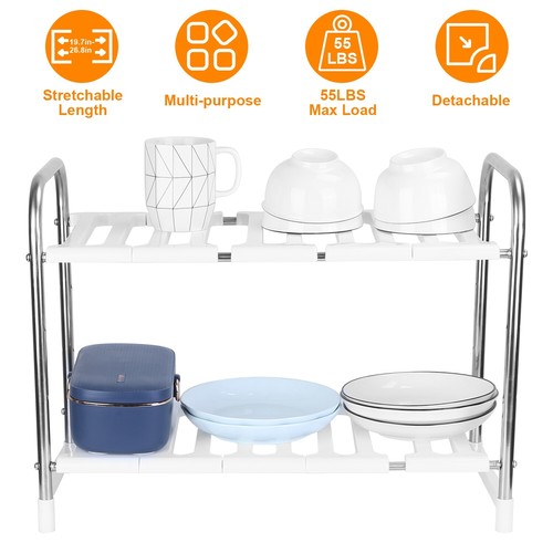 Under Sink 2 Tier Expandable Shelf Organizer Rack Expand from 19.7 to ...