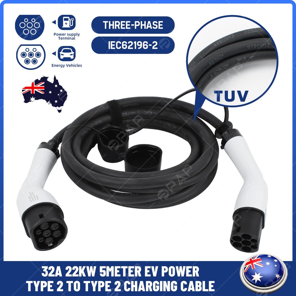 32A 22kW Type2 to Type 2 EV 5M Charging Charger Power Cable BYD Tesla ...