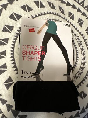 Hanes Style Essentials Opaque Shaper Tights Size S/M Black Control Top ...