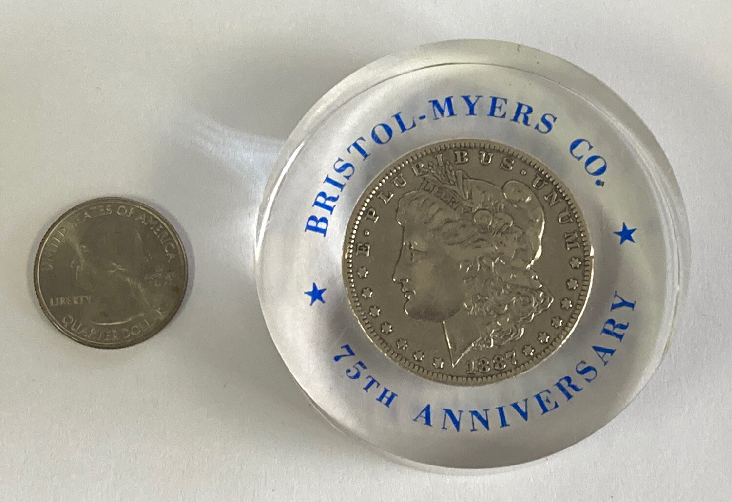 Bristol-Myers Company Morgan Silver Dollar Lucite 75th Anniversary ...