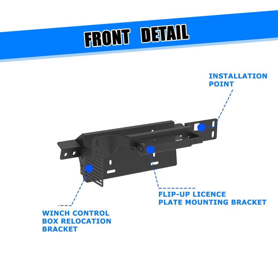For 2017-2025 Ford F-250 F350 Black Front Textured Steel Hidden Winch ...