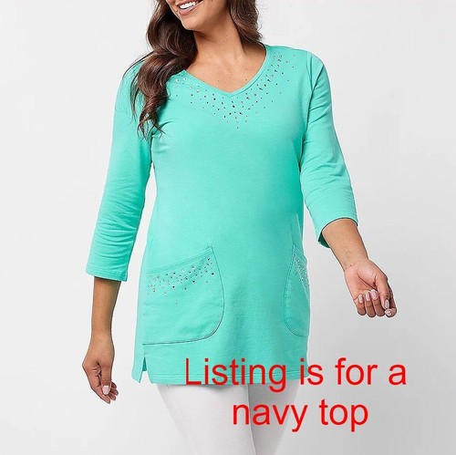 Quacker Factory Size 4X Petite Navy Bling V-Neck Tunic with Sparkle ...