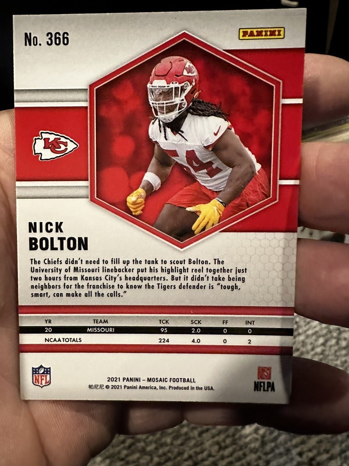 2021 Panini Mosaic Silver Prizm #366 Nick Bolton Chiefs RC Rookie SB ...