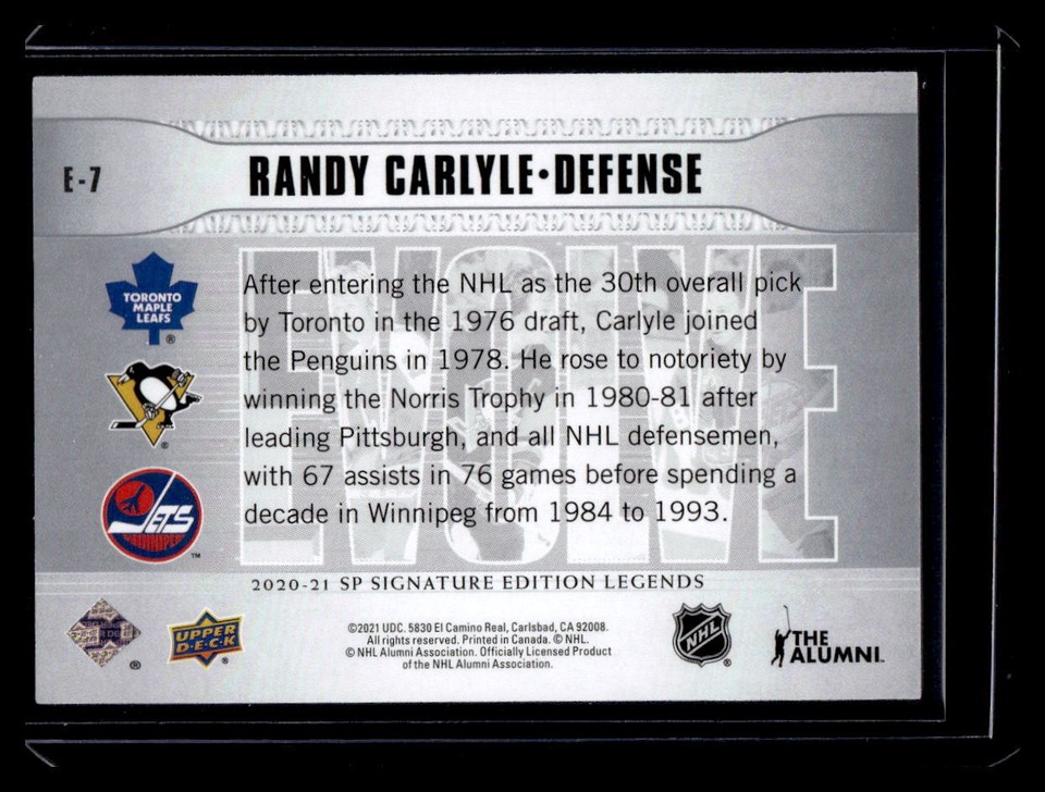 2020 SP Signature Edition Legends Evolve Randy Carlyle #E-7 | eBay