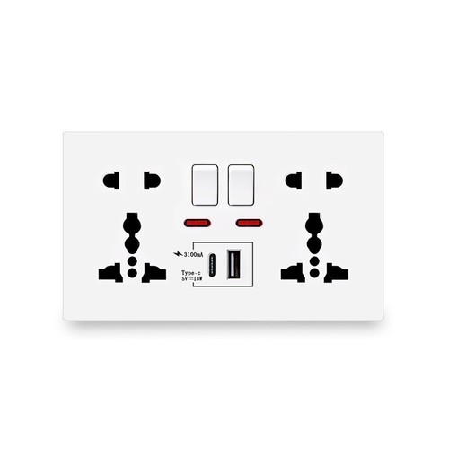 18W 13A USB Type-C Fast Charge Wall Outlet Universal Dual Socket Switch ...