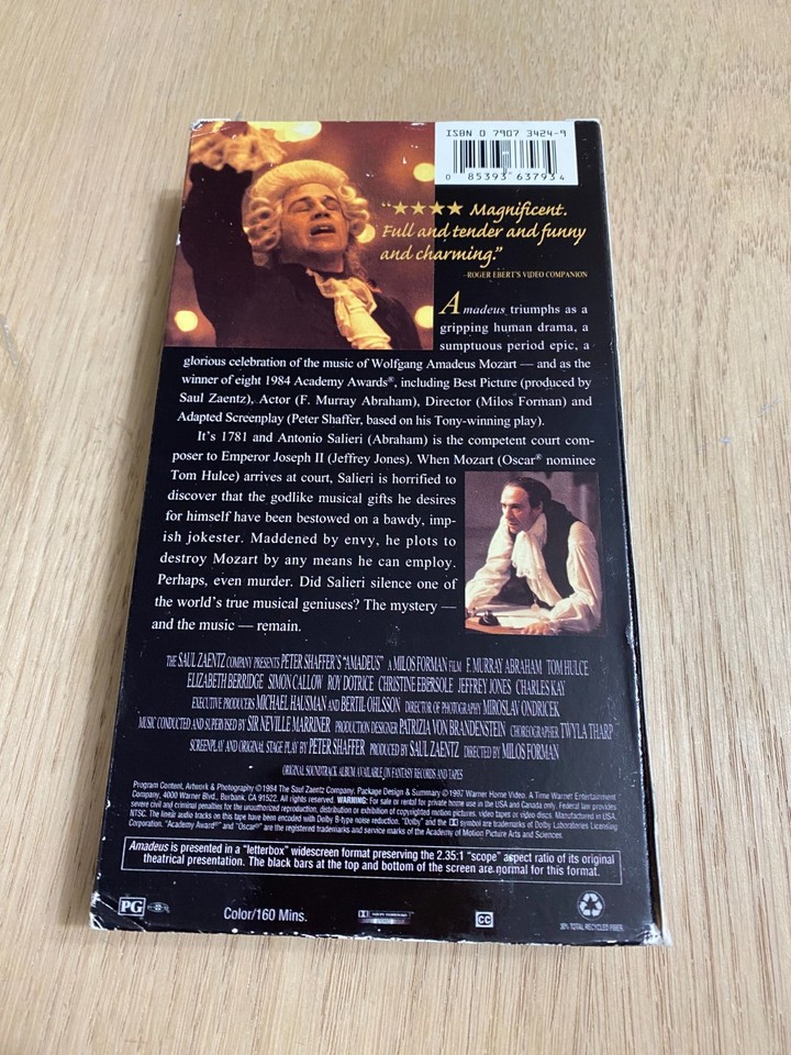 Amadeus VHS 1984, 1993 Release Widescreen Edition Classical Music Movie ...