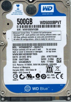 Western Digital WD5000BPVT-55HXZT4 500GB DCM: SAOT2AN WX61E | eBay