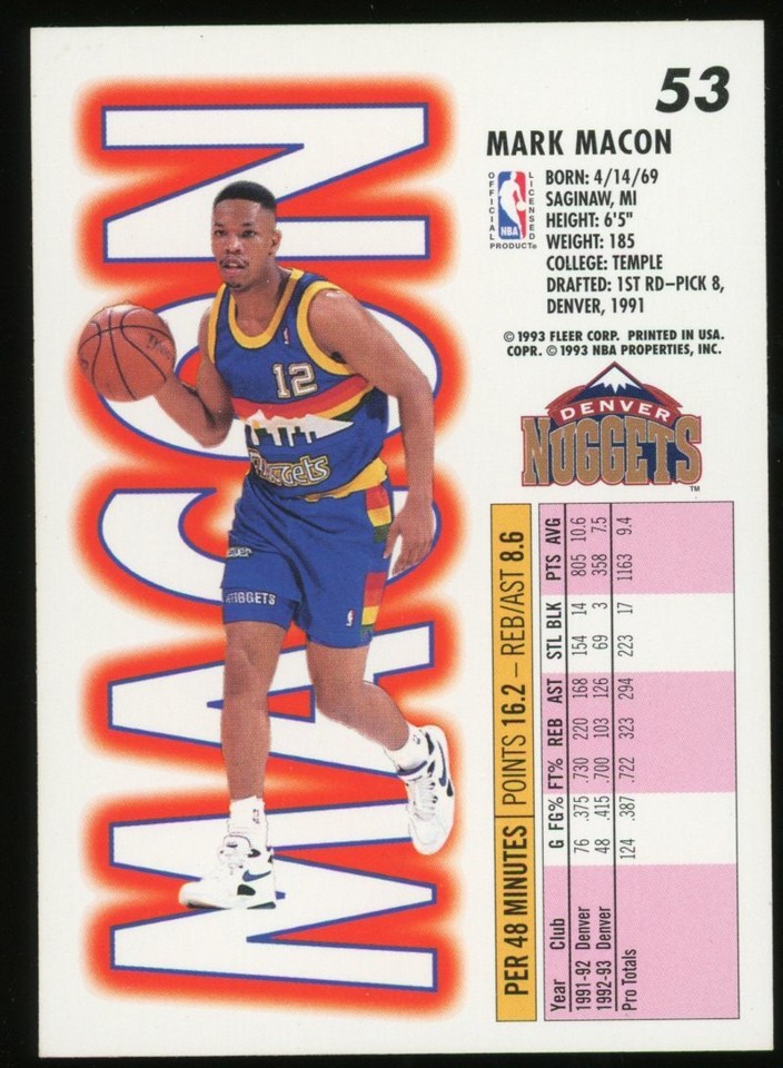 1993-94 Fleer Mark Macon Card #53 | eBay